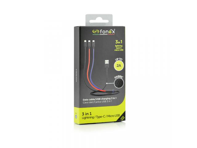 Kabel FONEX kabel 3 u 1, Micro-USB, Type-C, lightning, 2A, 1.2m ...